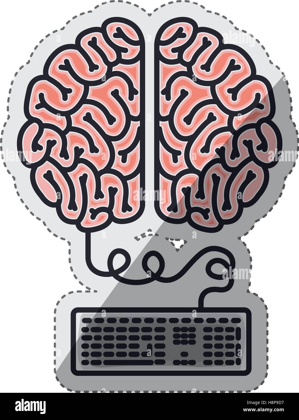Brain and keyboard draw icon. Big idea creativity imagination and ...