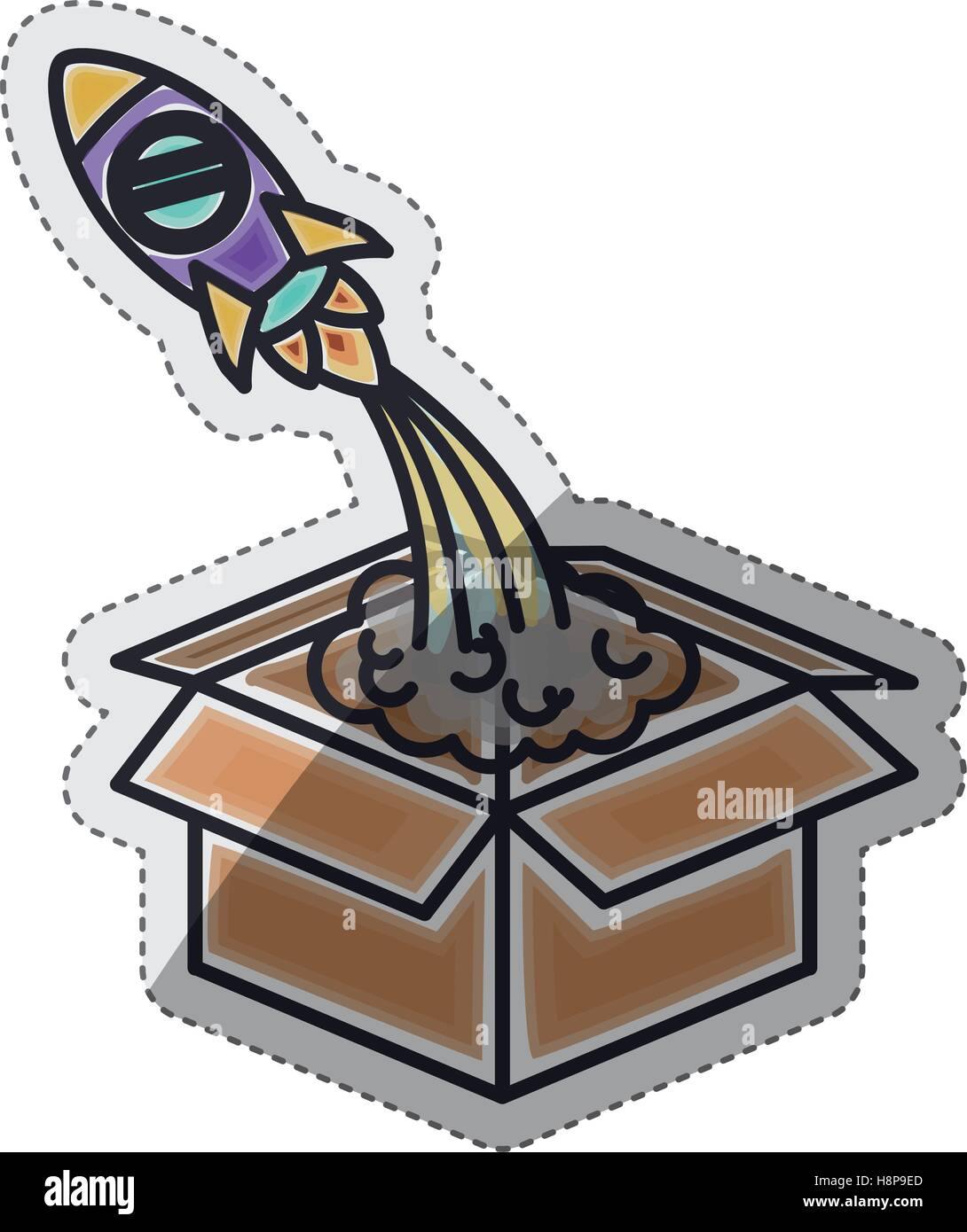 Rocket and box draw icon. Big idea creativity imagination and ...