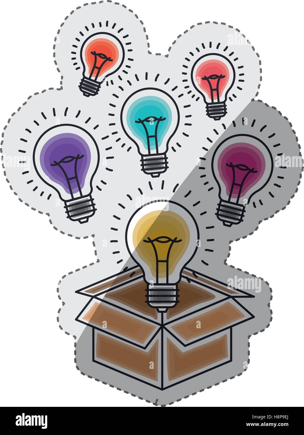 Bulb and box draw icon. Big idea creativity imagination and inspiration ...