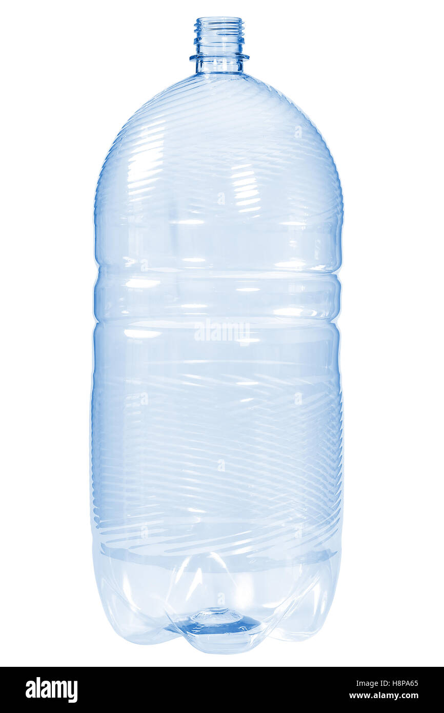 New, clean, empty plastic bottle blue color on white background Stock ...
