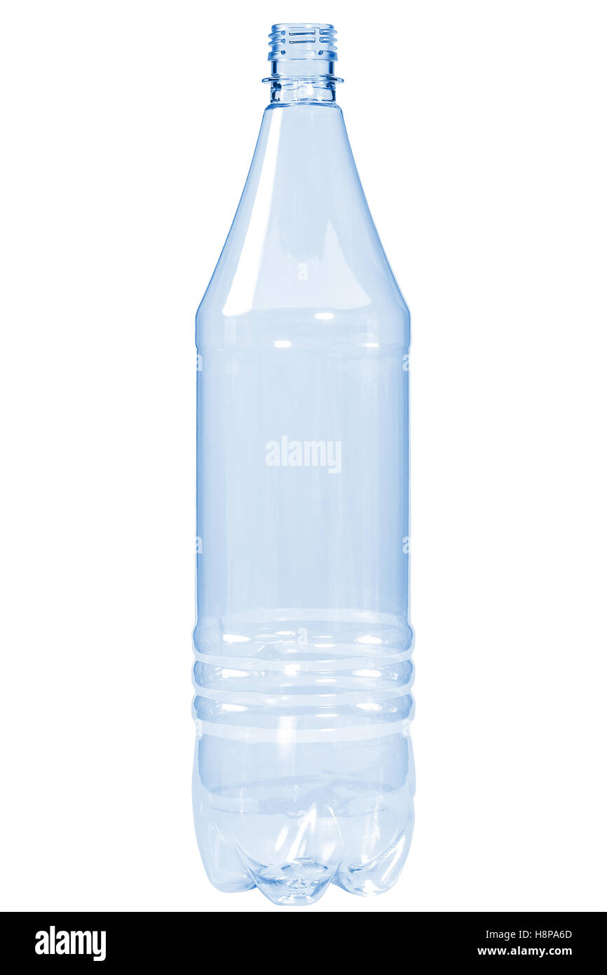 New, clean, empty plastic bottle blue color on white background Stock ...