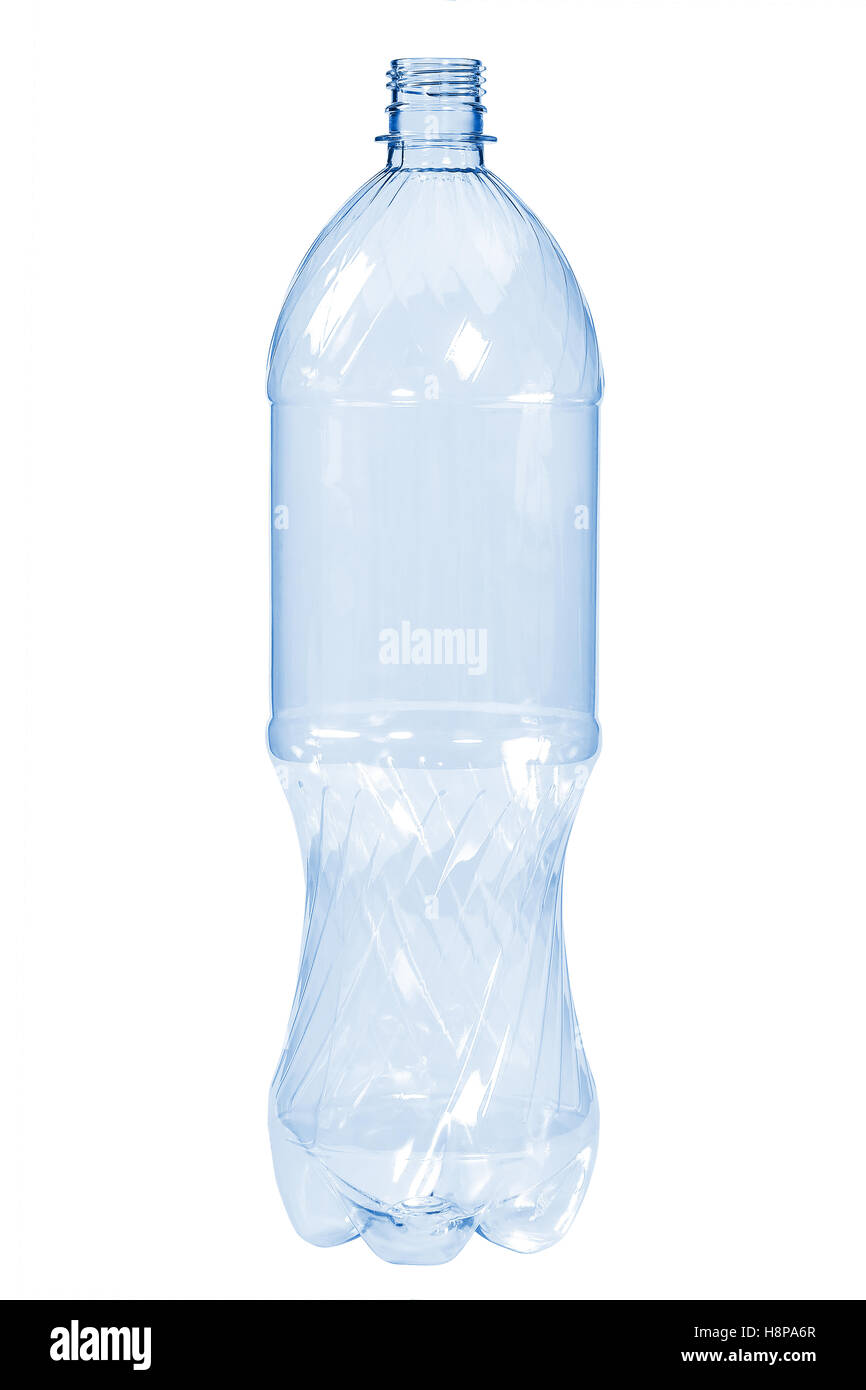 New, clean, empty plastic bottle blue color on white background Stock ...
