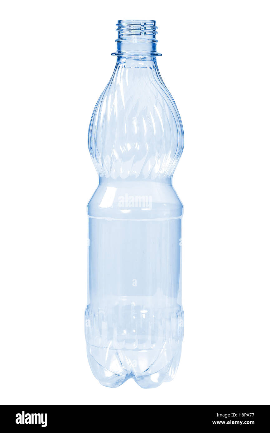 New, clean, empty plastic bottle blue color on white background Stock ...