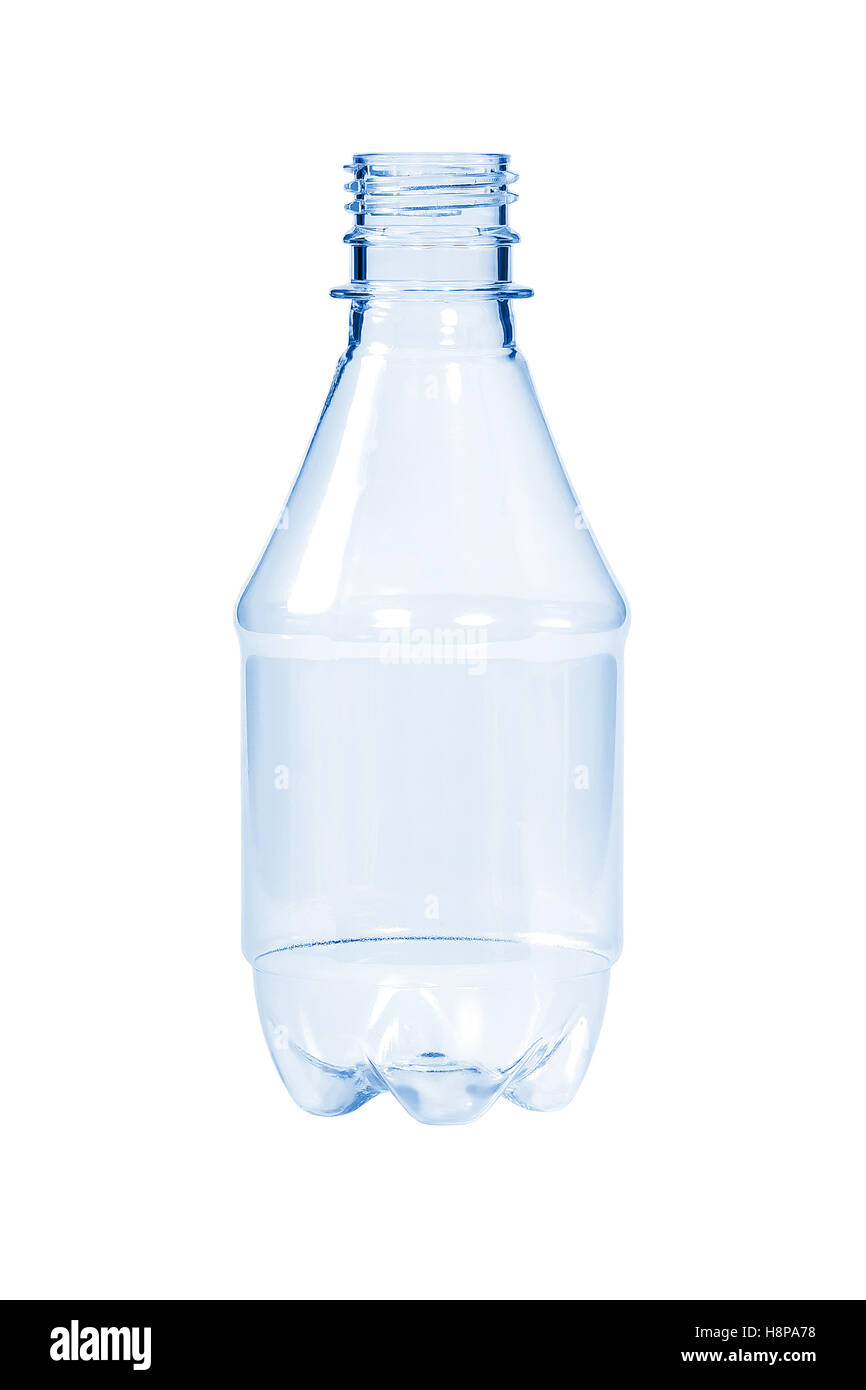 New, clean, empty plastic bottle blue color on white background Stock ...