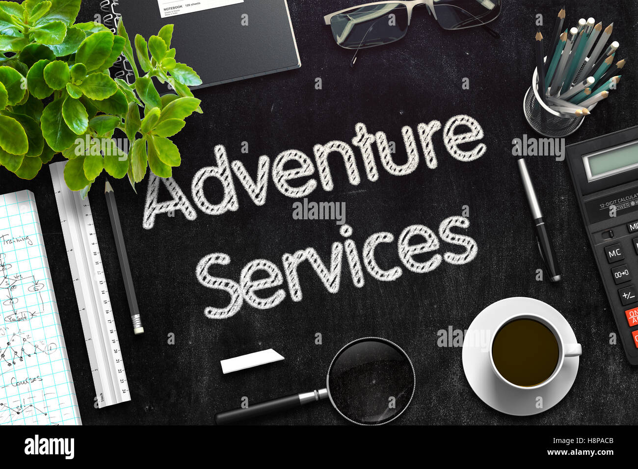 Adventure Services on Black Chalkboard. 3D Rendering Stock Photo - Alamy