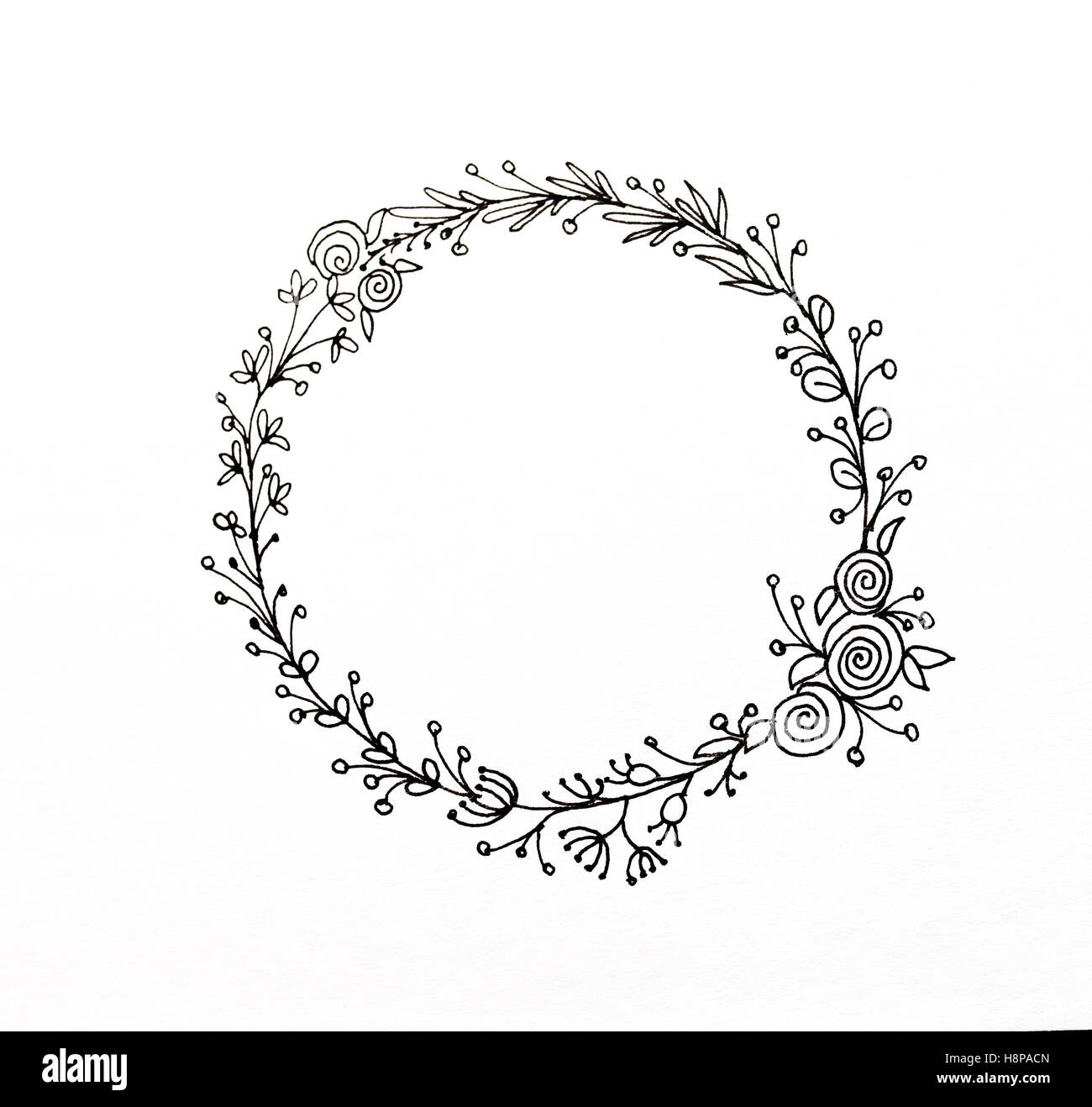 beautiful round frame of drawing flowers on a white background and text ...