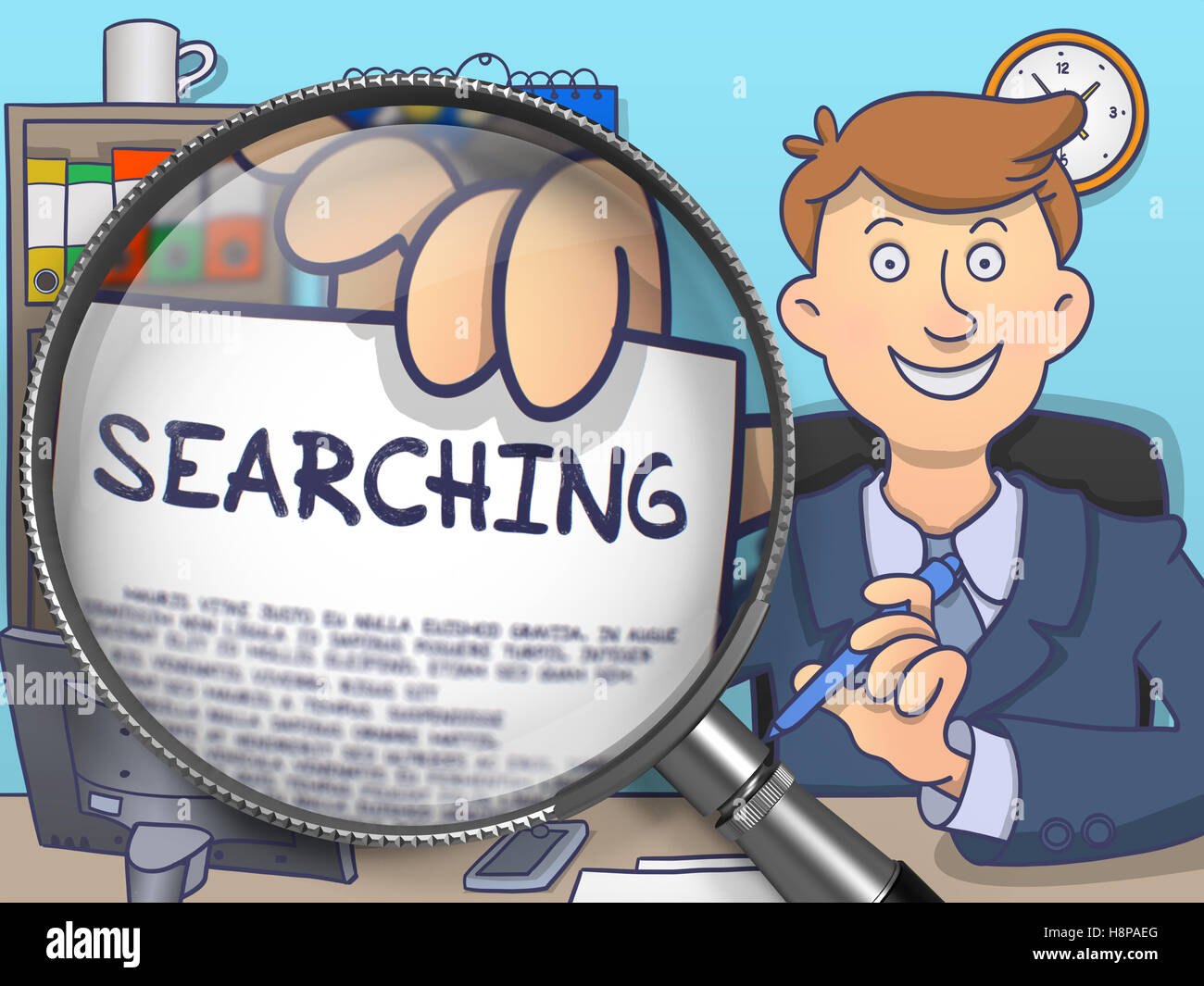 Searching through Magnifier. Doodle Concept Stock Photo - Alamy
