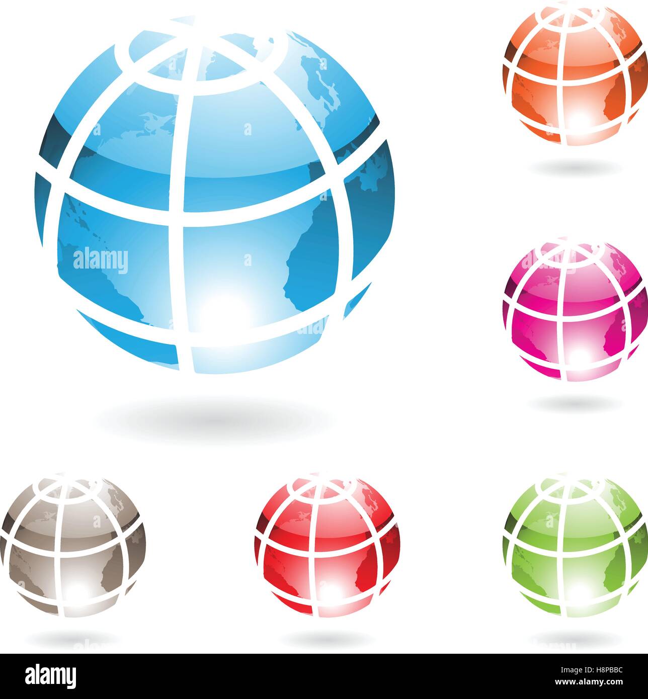Vector Illustration Colorful Glossy Globe Icons isolated on white Stock Vector Image & Art - Alamy