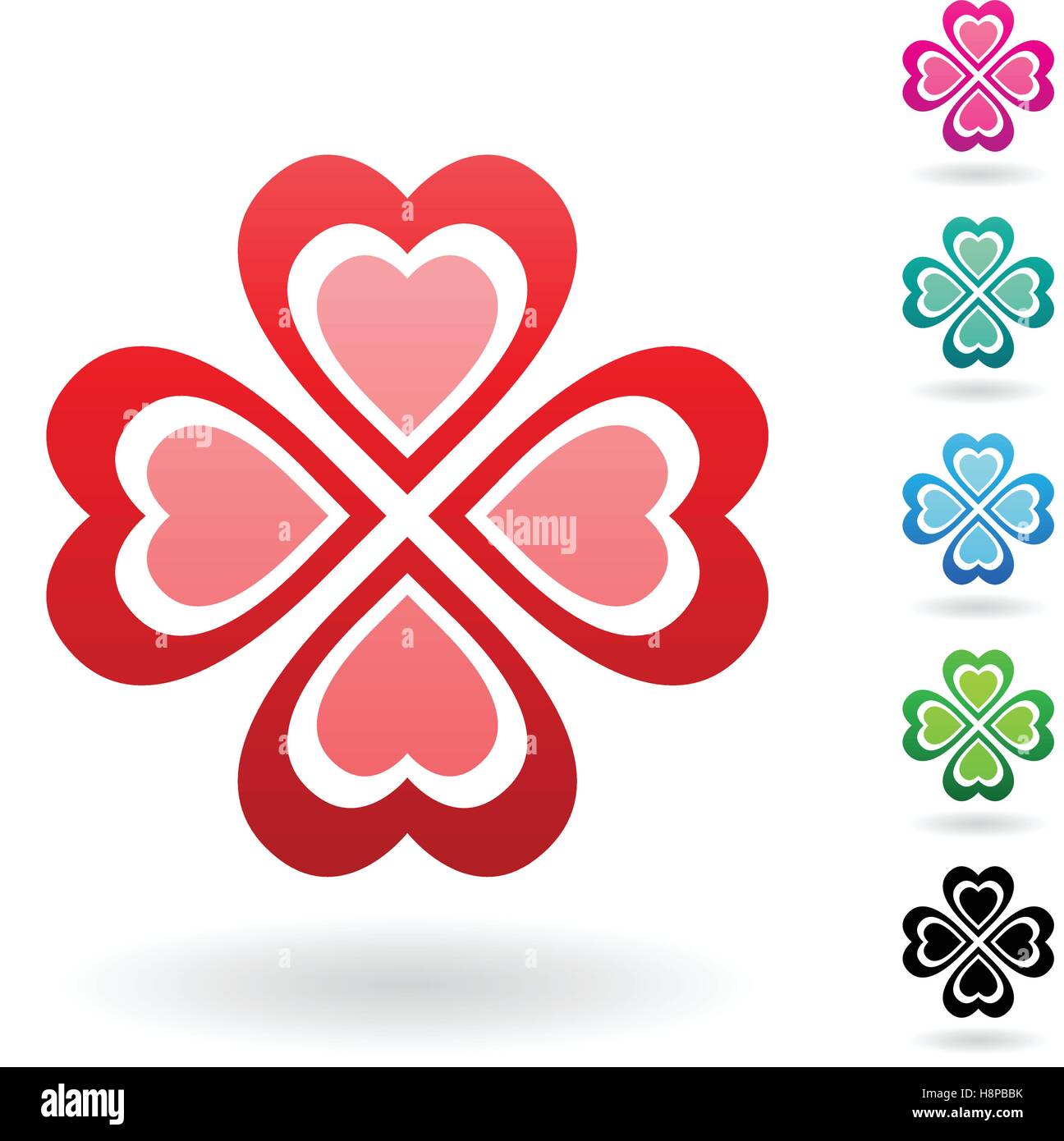 Vector Illustration of Abstract Heart Shaped Four Leaf Clover isolated ...