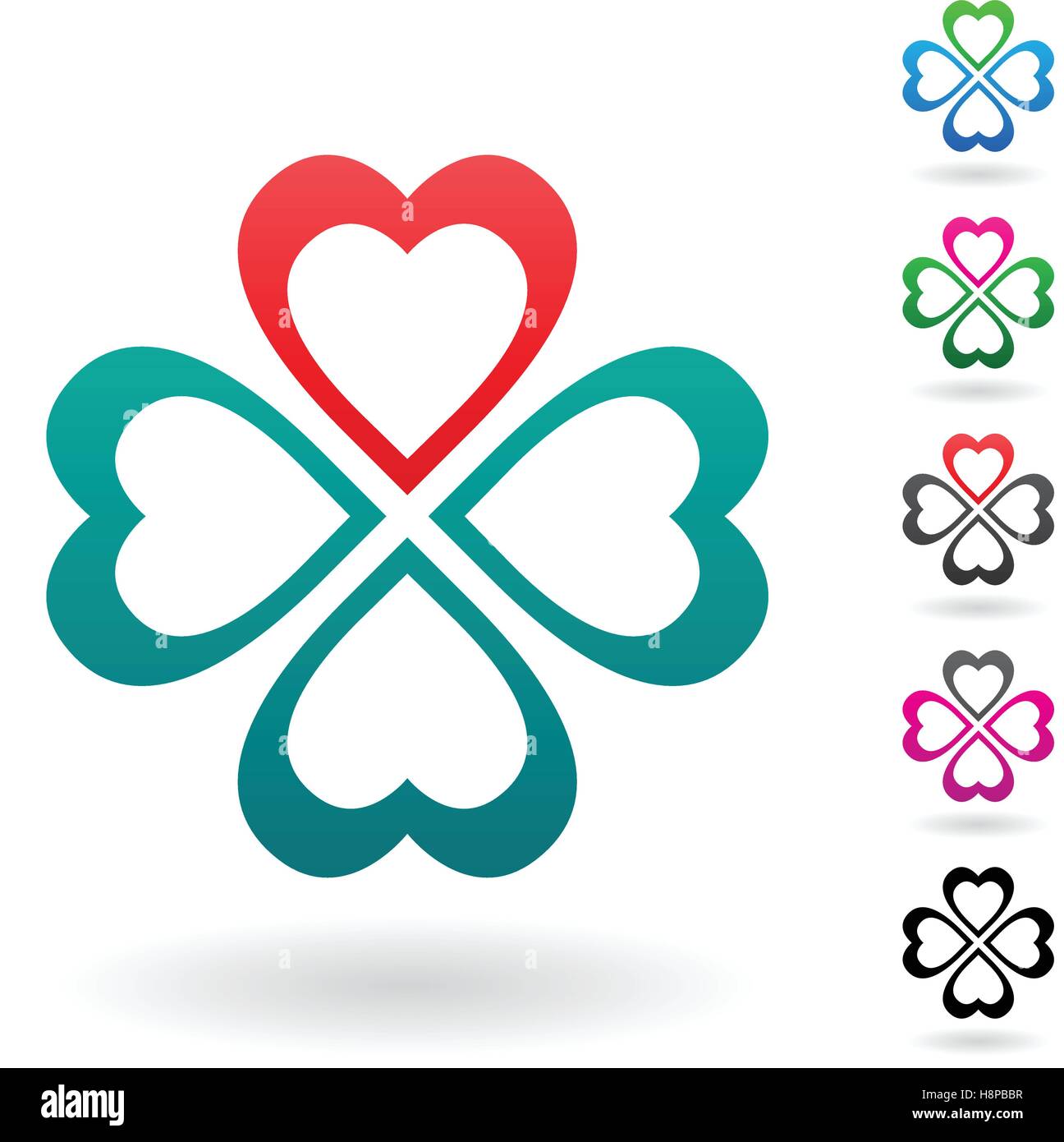 Vector Illustration of Abstract Heart Shaped Four Leaf Clover isolated ...