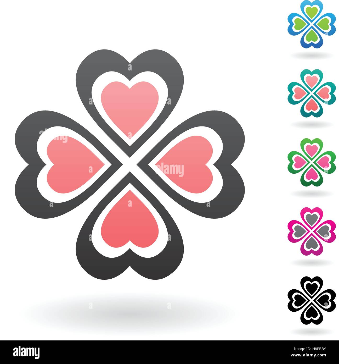 Vector Illustration of Abstract Heart Shaped Four Leaf Clover isolated ...