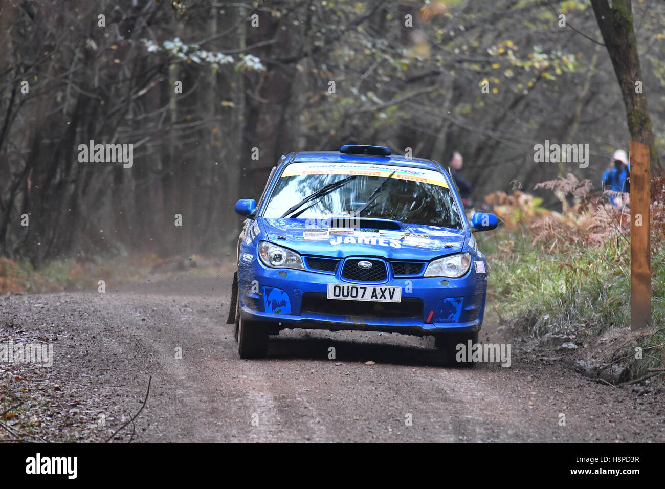 A rally car on the Crabtree stage of the 2016 Wyedean Rally in the ...
