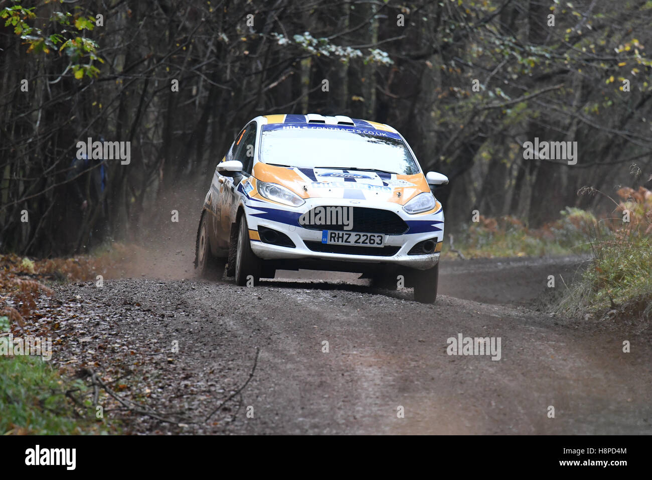 A rally car on the Crabtree stage of the 2016 Wyedean Rally in the ...