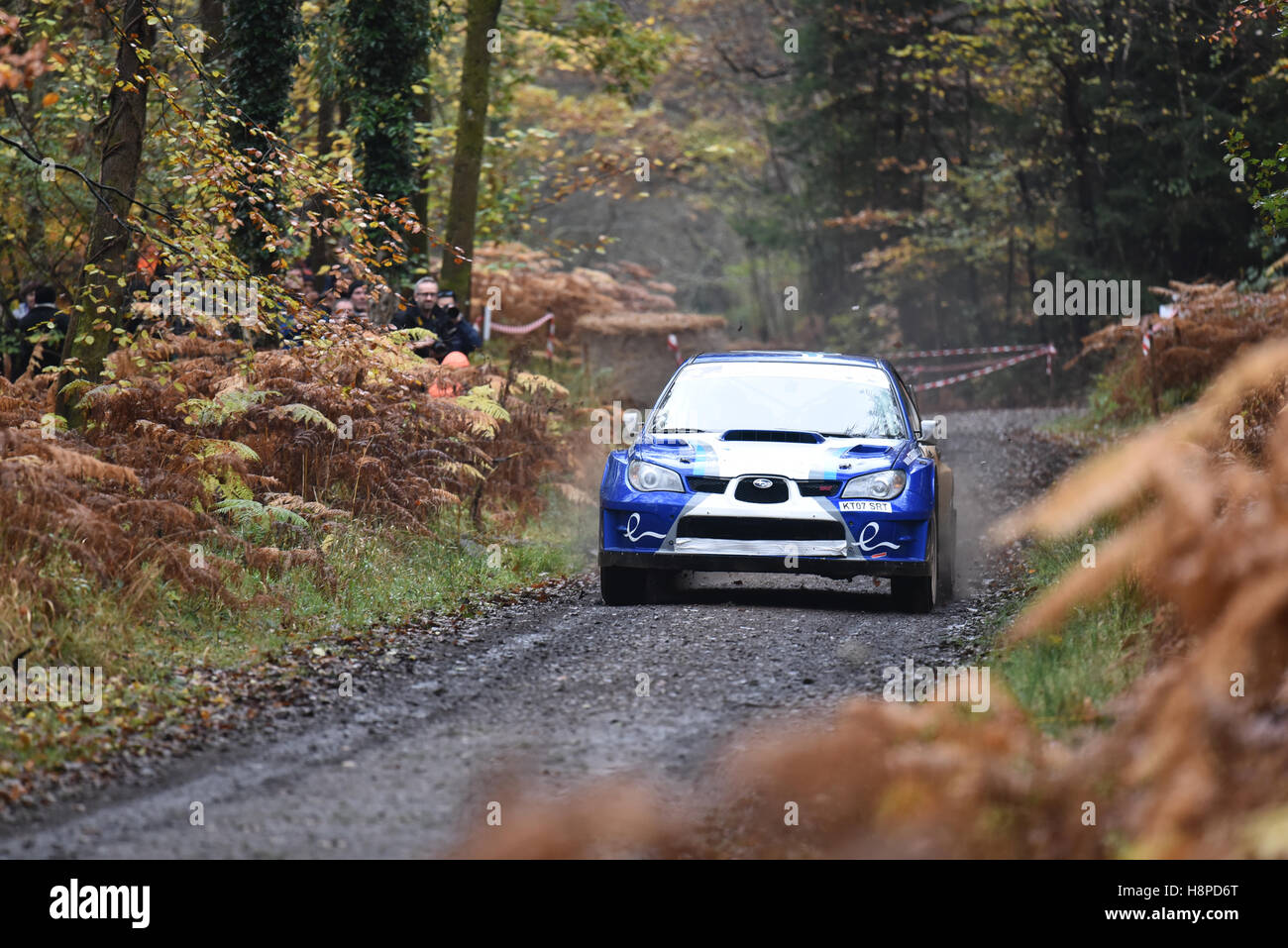 A rally car on the Crabtree stage of the 2016 Wyedean Rally in the ...