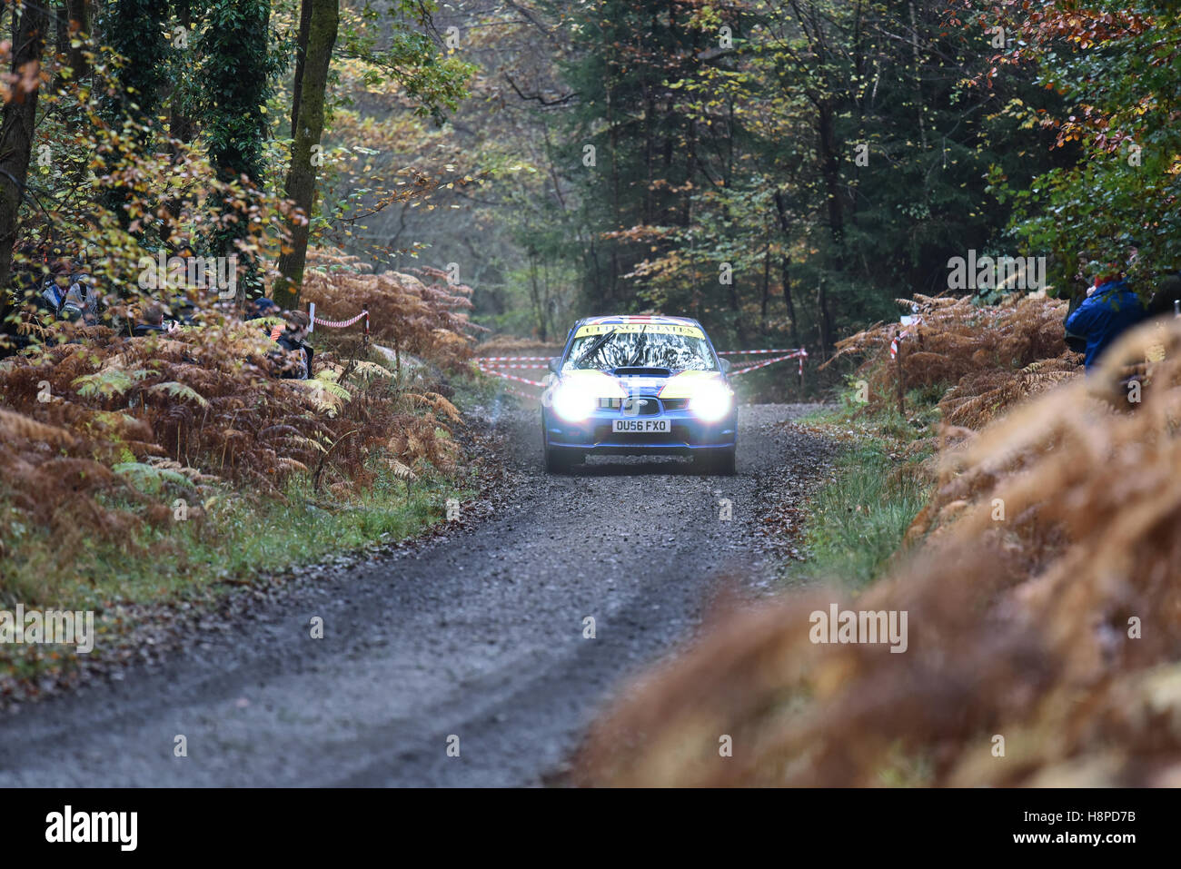 A rally car on the Crabtree stage of the 2016 Wyedean Rally in the ...