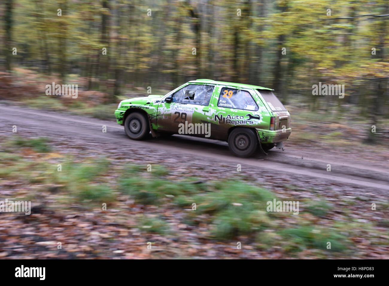 A rally car on the Crabtree stage of the 2016 Wyedean Rally in the ...