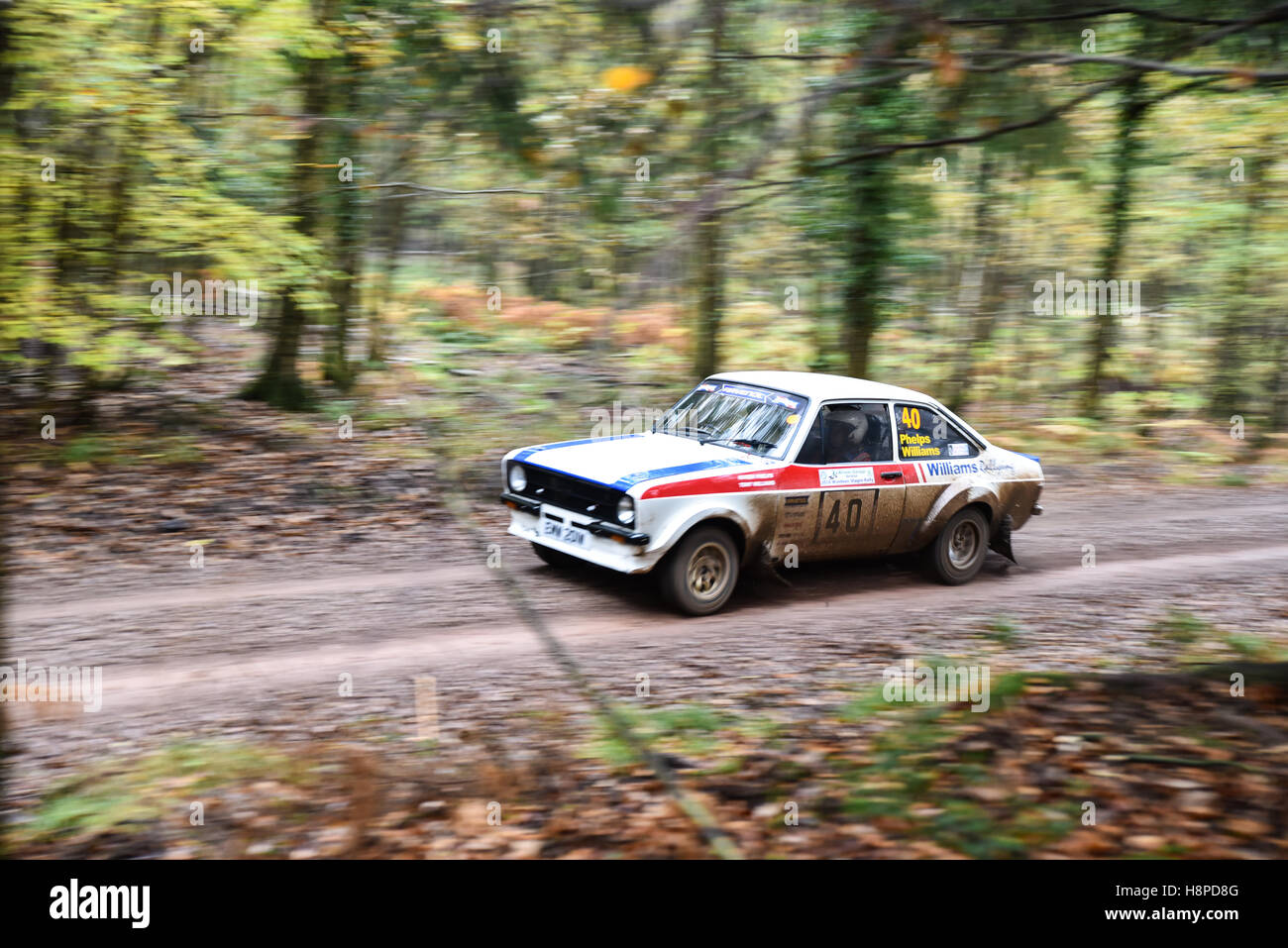 A rally car on the Crabtree stage of the 2016 Wyedean Rally in the ...