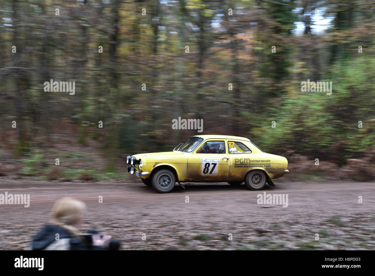 A rally car on the Crabtree stage of the 2016 Wyedean Rally in the ...