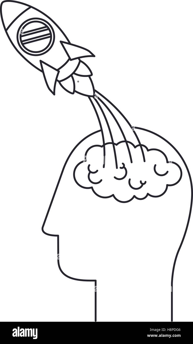 Brain rocket and head draw icon. Big idea creativity imagination and ...