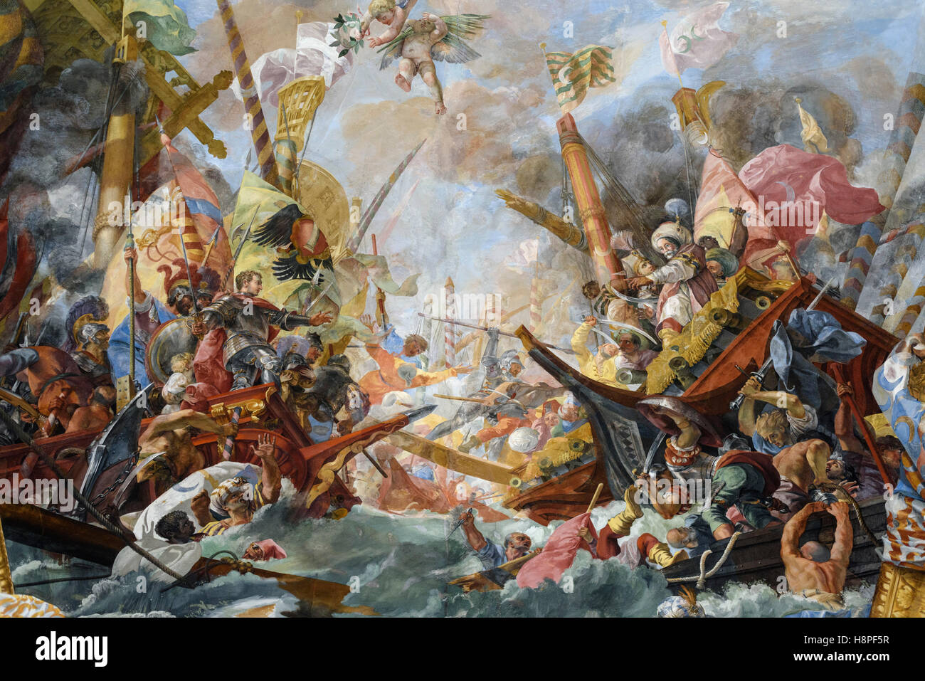 Rome. Italy. Galleria Colonna, ceiling fresco depicting the Battle of ...