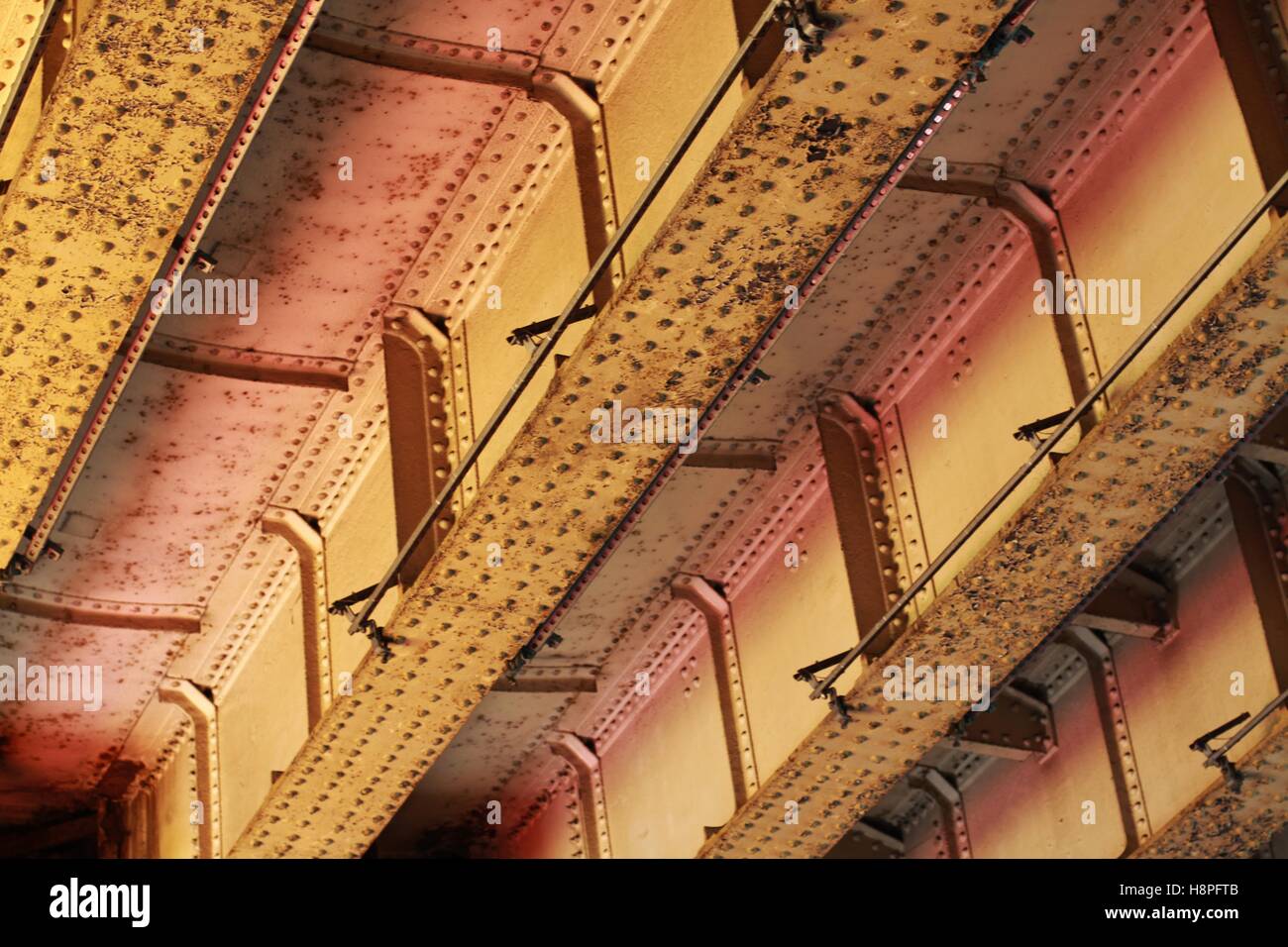 The underside of a train bridge Stock Photo - Alamy