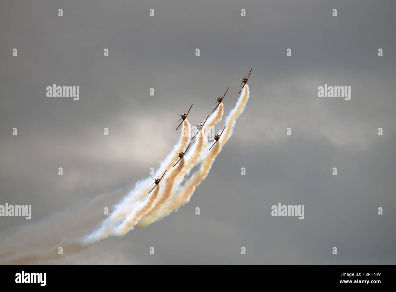 Spanish Air force aerobatic display planes, Patrulla Aguila, fly in ...