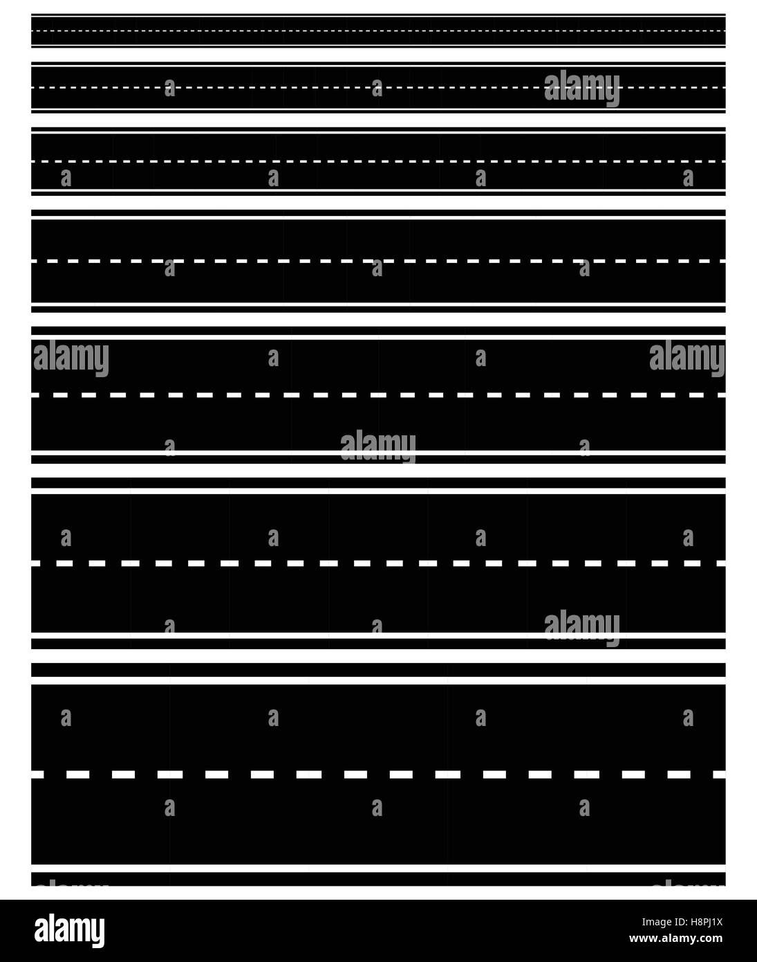 Set of repeatable road shapes with dashed lines Stock Vector Image ...