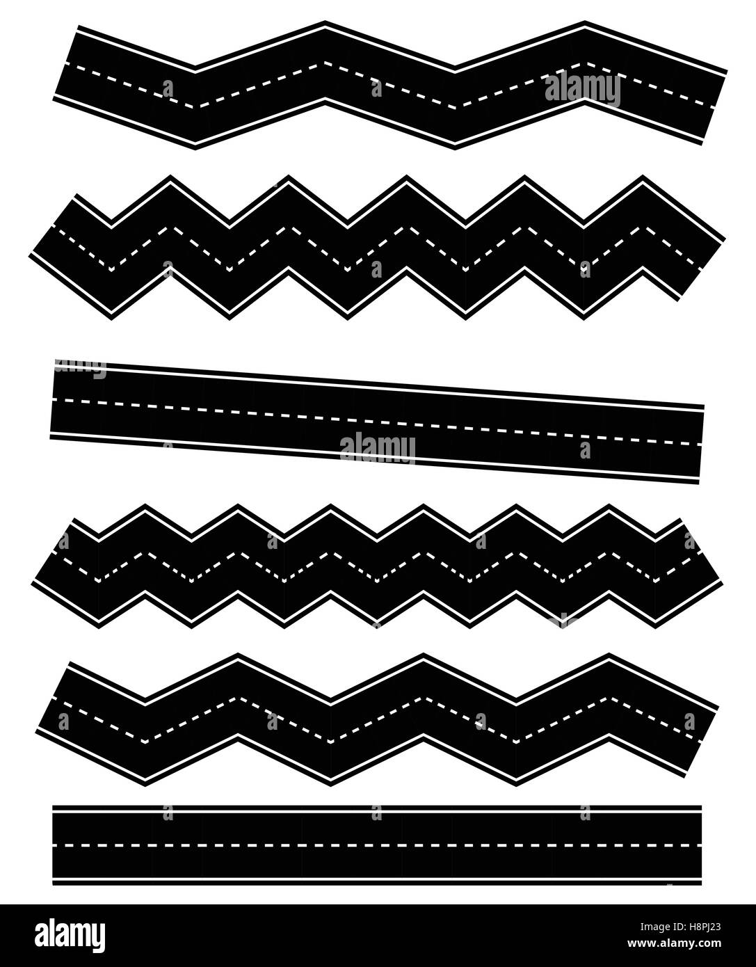 Set of wavy road elements with dashed lines (Straight version is ...