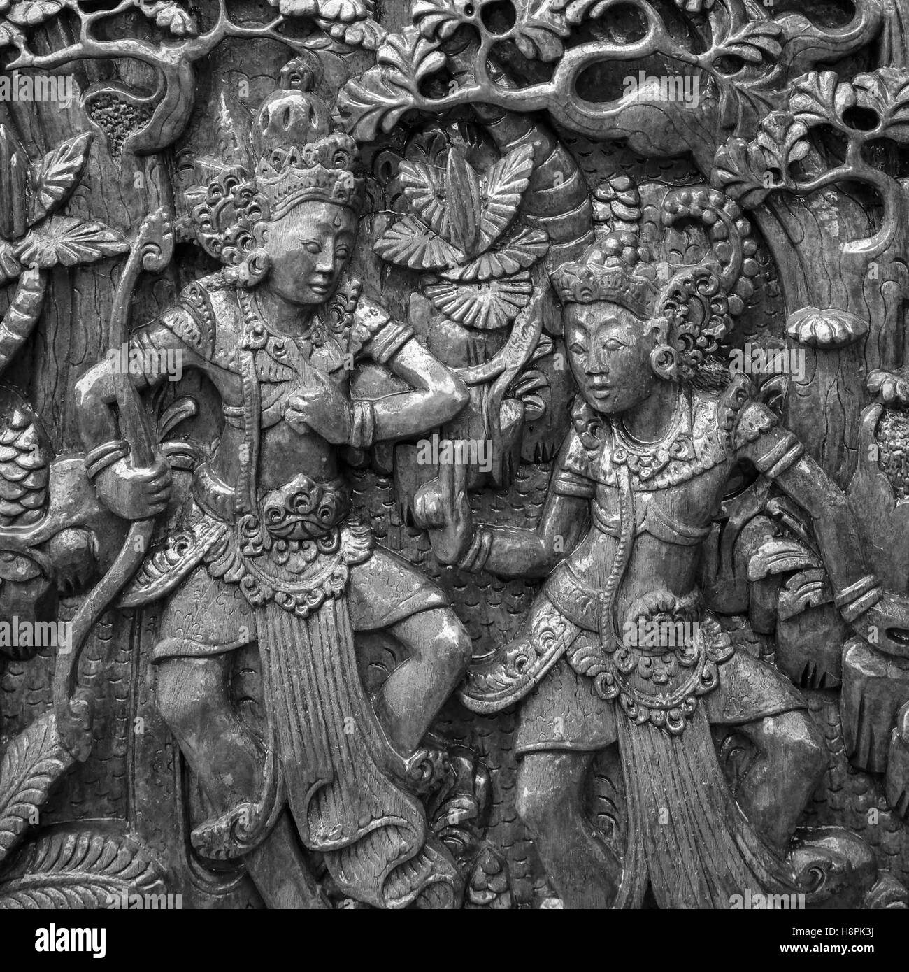 Sculpture of traditional India art in black and white Stock Photo - Alamy