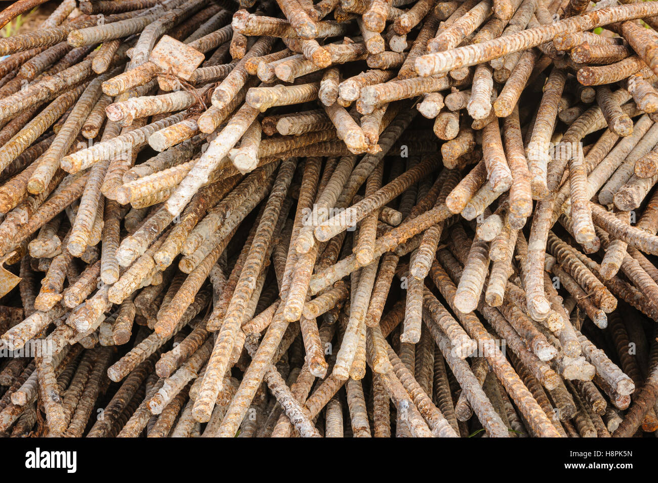 Rusty old rebar steel used in construction background texture Stock ...