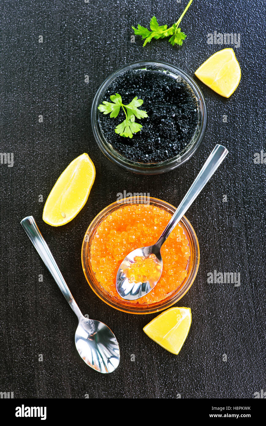 caviar in glass bowls and on a table Stock Photo - Alamy