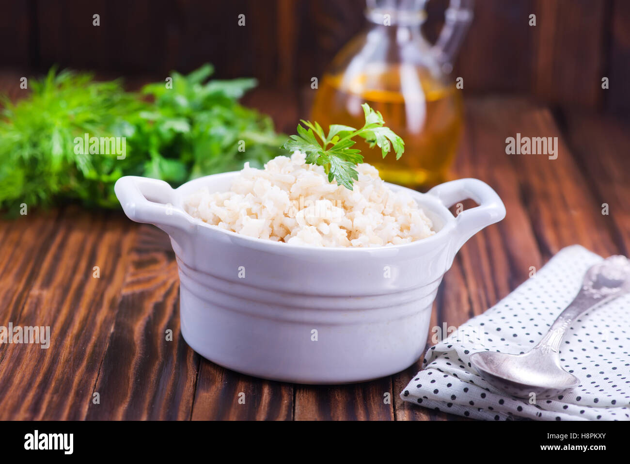 boiled rice in bowl and on a table Stock Photo - Alamy