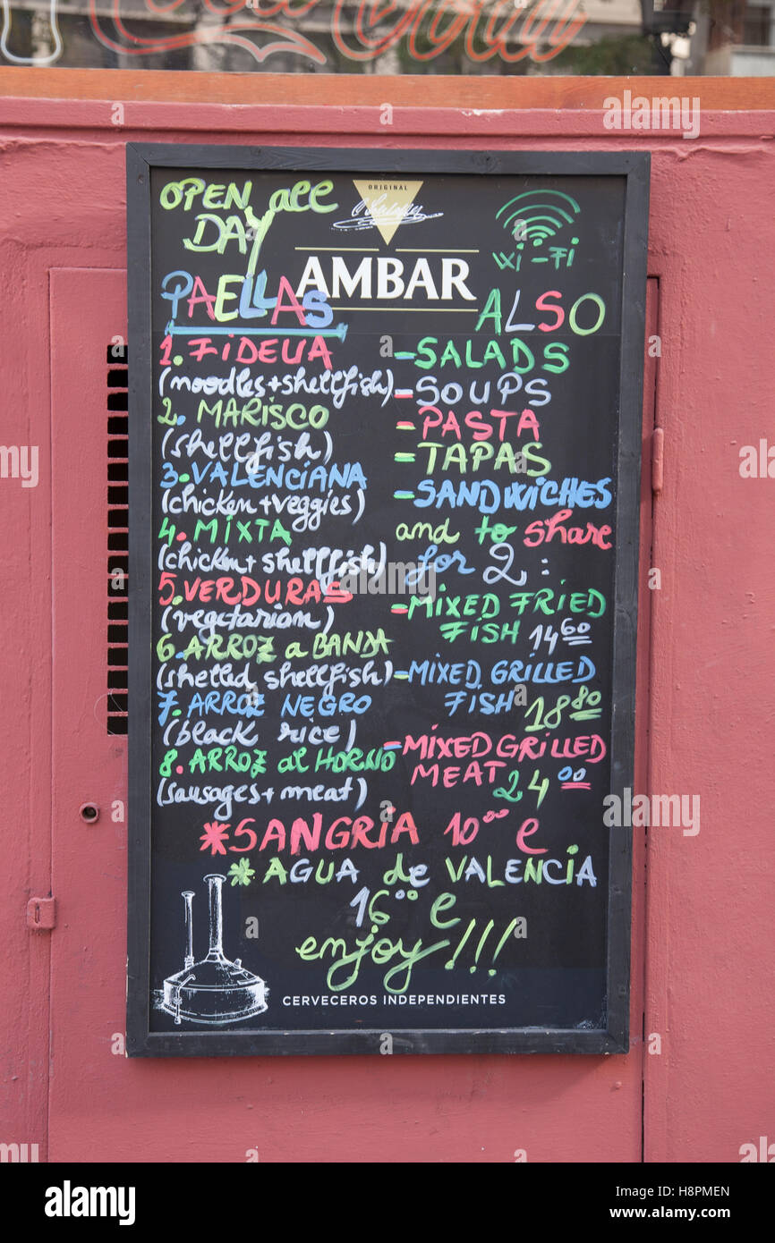 Food Menu, Valencia, Spain, Europe Stock Photo - Alamy
