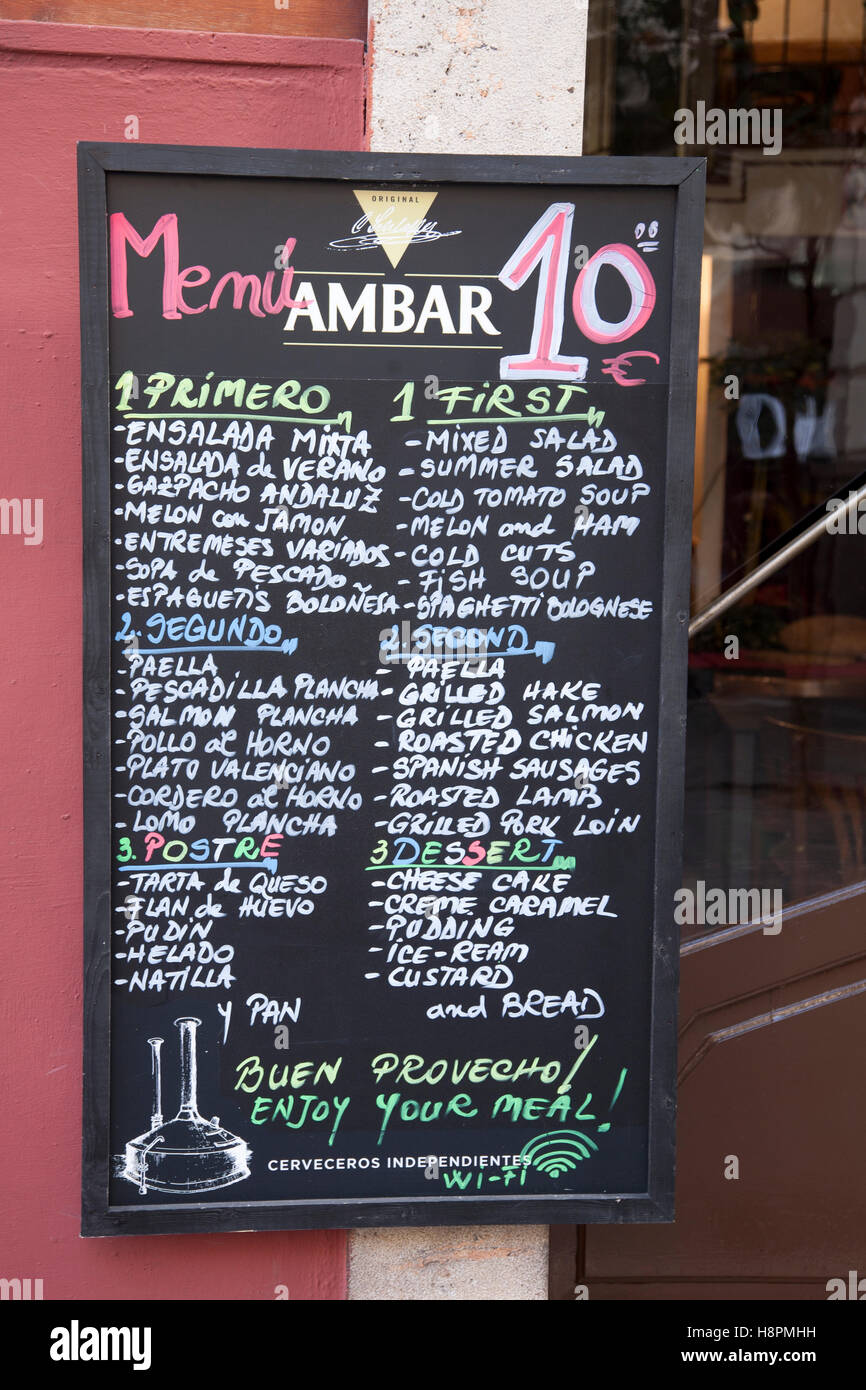Food Menu, Valencia, Spain, Europe Stock Photo - Alamy