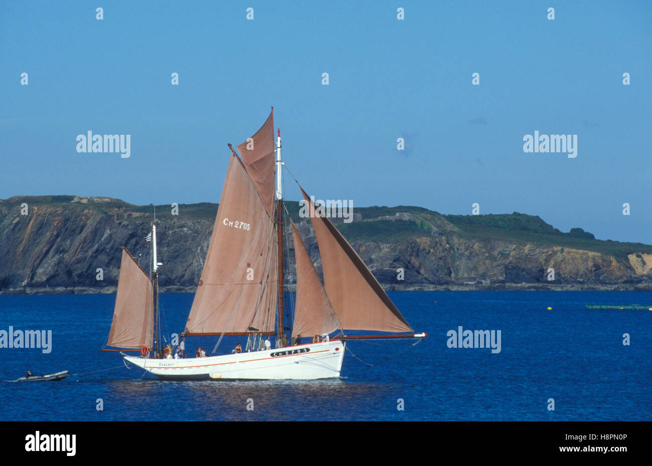 Sailing ship, vintage, two masters, sea, near Camaret sur Mer, Brittany ...