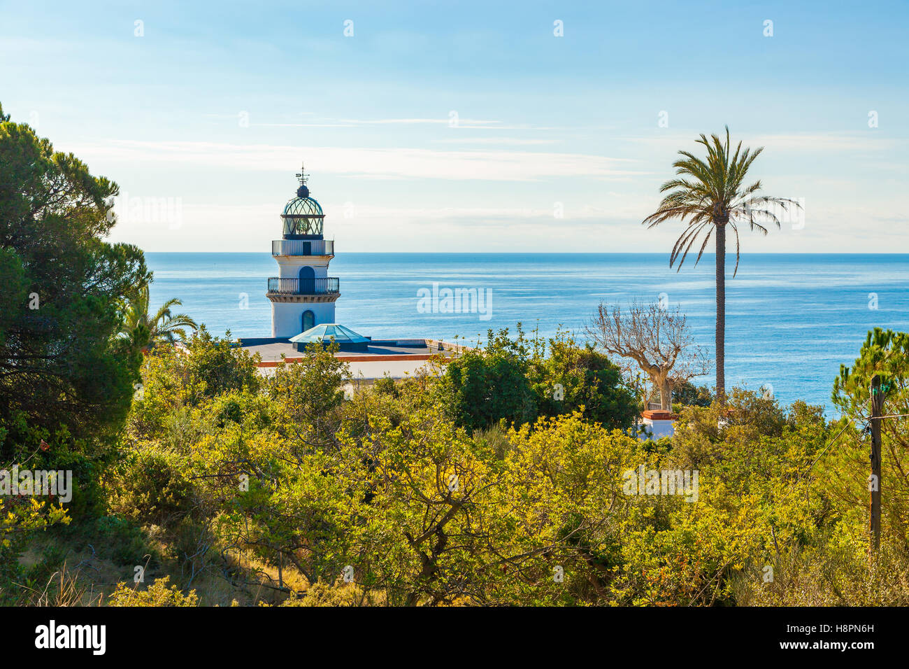 The famous lighthouse near Calella, Costa Brava, Spain, overlooking the ...