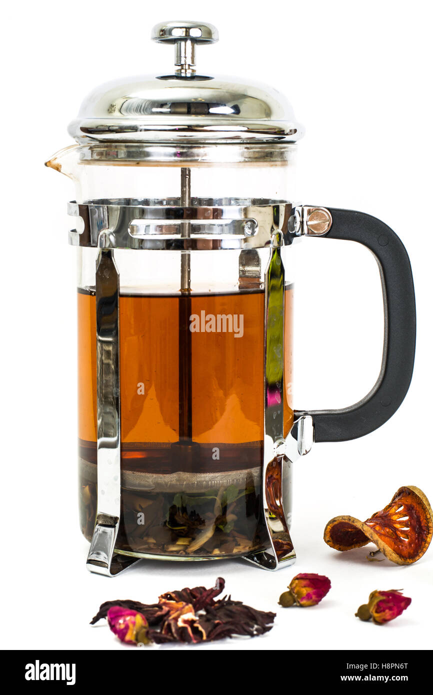 Glass teapot with tea press Stock Photo - Alamy