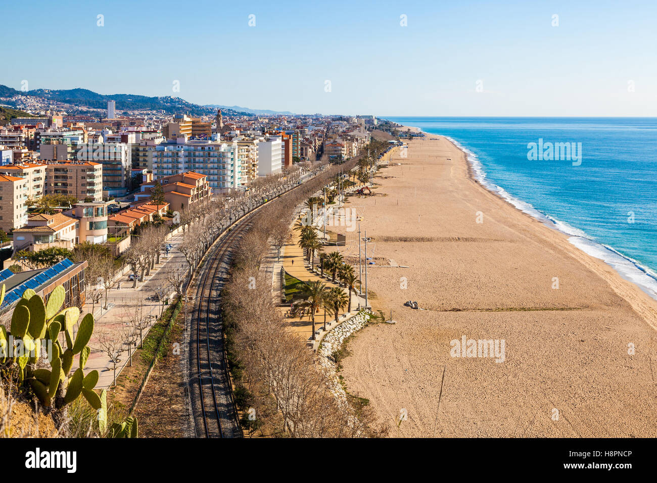 CALELLA, BARCELONA, SPAIN - FEB 19, 2016. View over the touristic town ...
