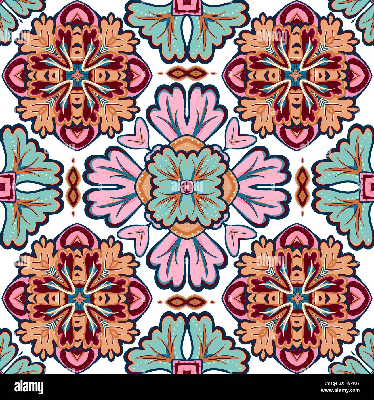 Seamless patchwork pattern from Moroccan, Portuguese tiles, Azulejo, ornaments. For wallpaper ...