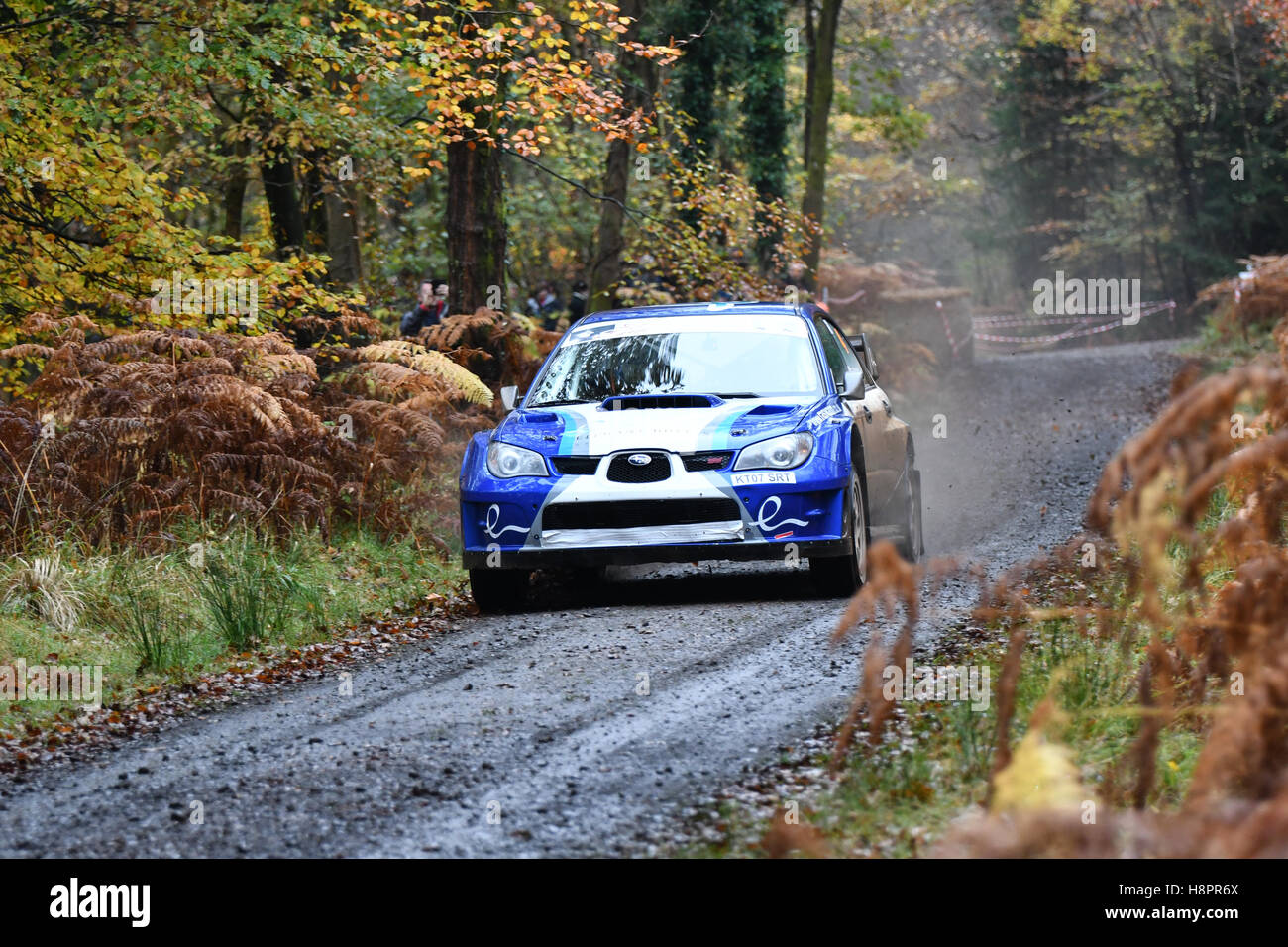 A rally car on the Crabtree stage of the 2016 Wyedean Rally in the ...