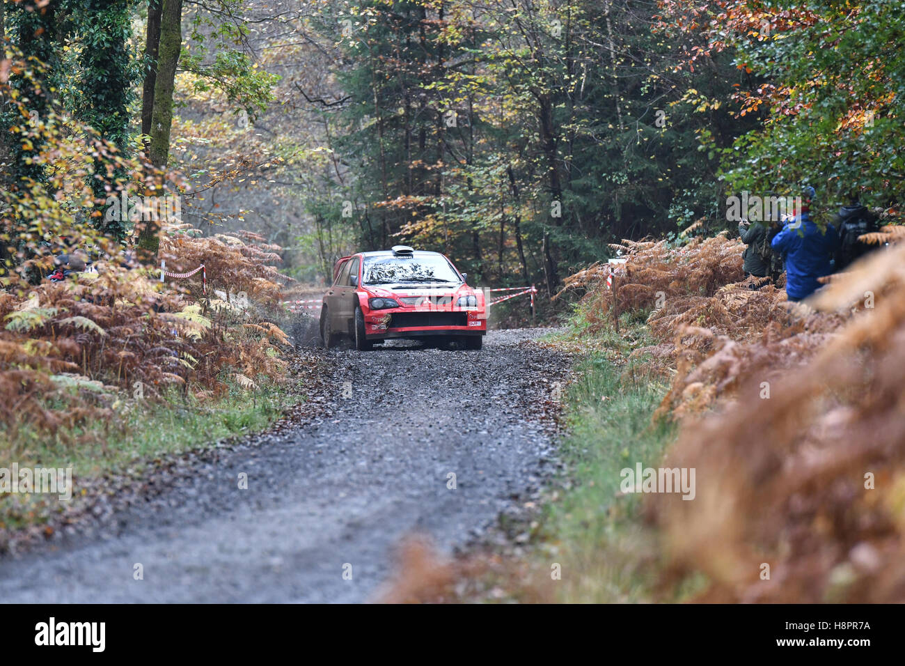 A rally car on the Crabtree stage of the 2016 Wyedean Rally in the ...