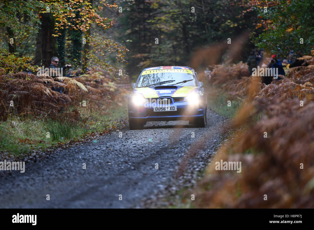 A rally car on the Crabtree stage of the 2016 Wyedean Rally in the ...