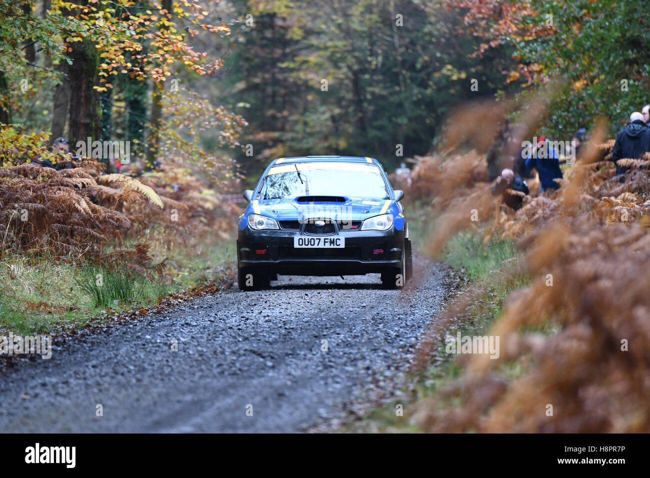 A rally car on the Crabtree stage of the 2016 Wyedean Rally in the ...