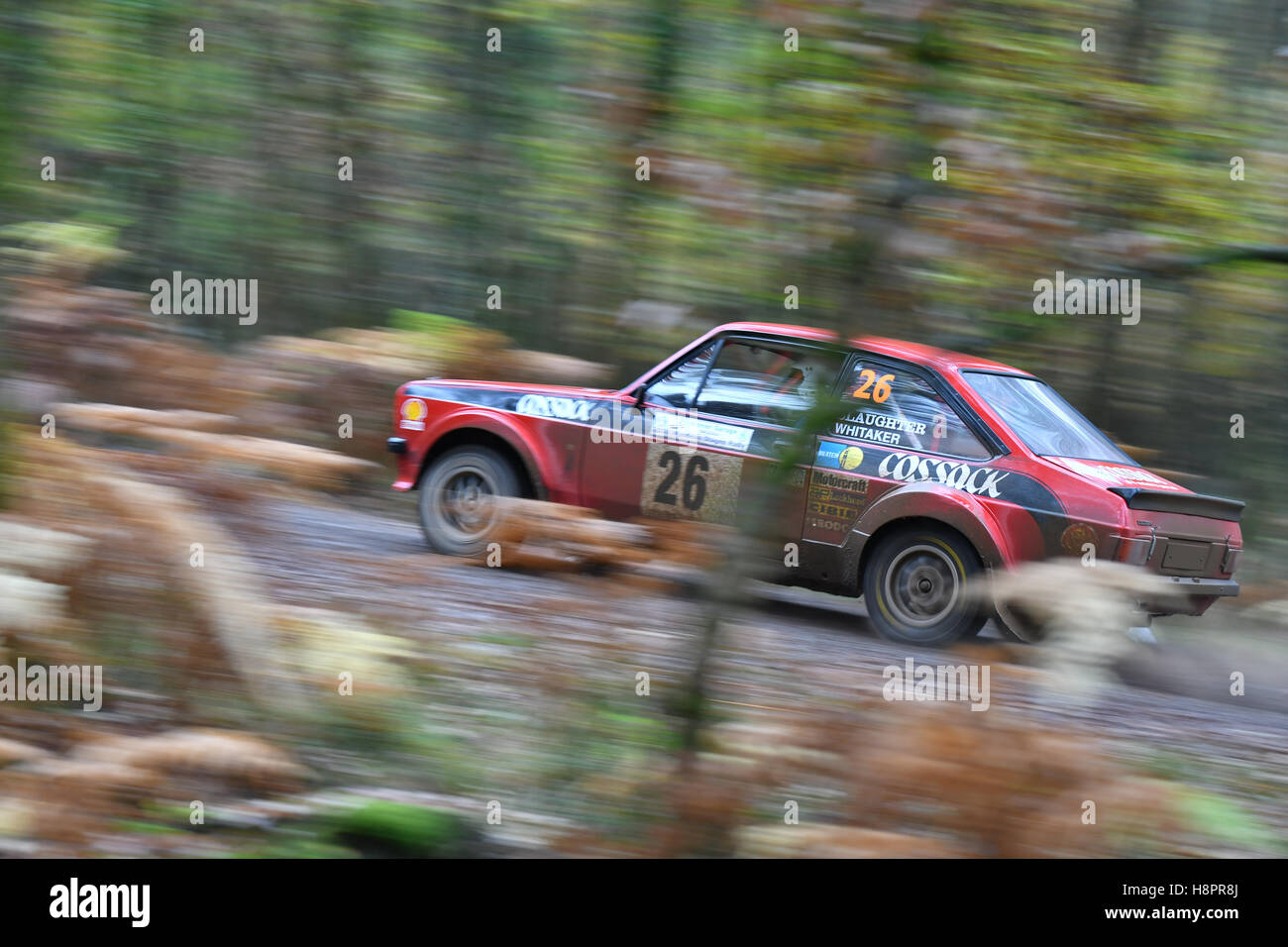 A rally car on the Crabtree stage of the 2016 Wyedean Rally in the ...