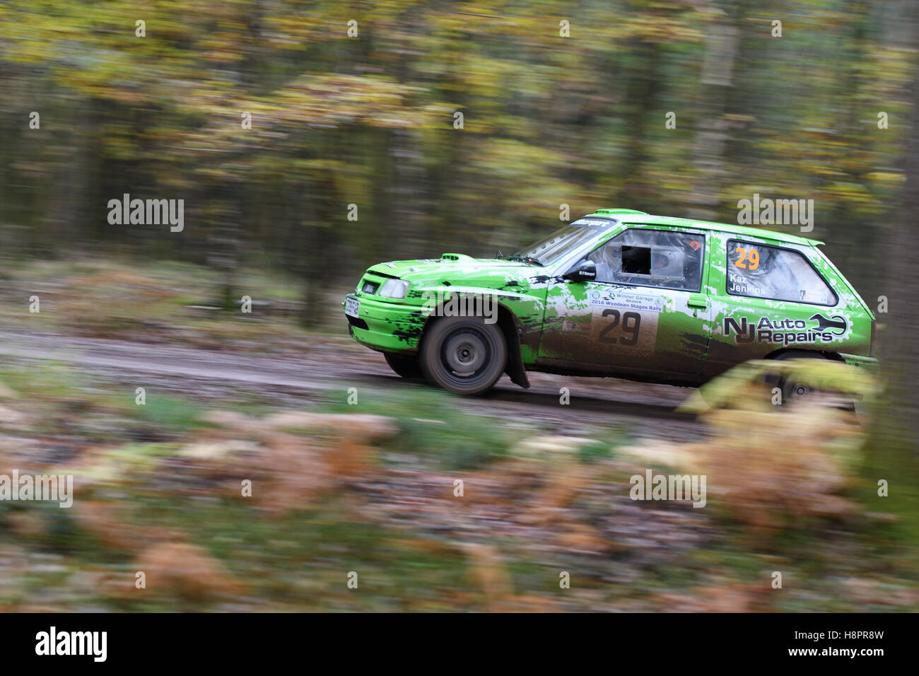 A rally car on the Crabtree stage of the 2016 Wyedean Rally in the ...