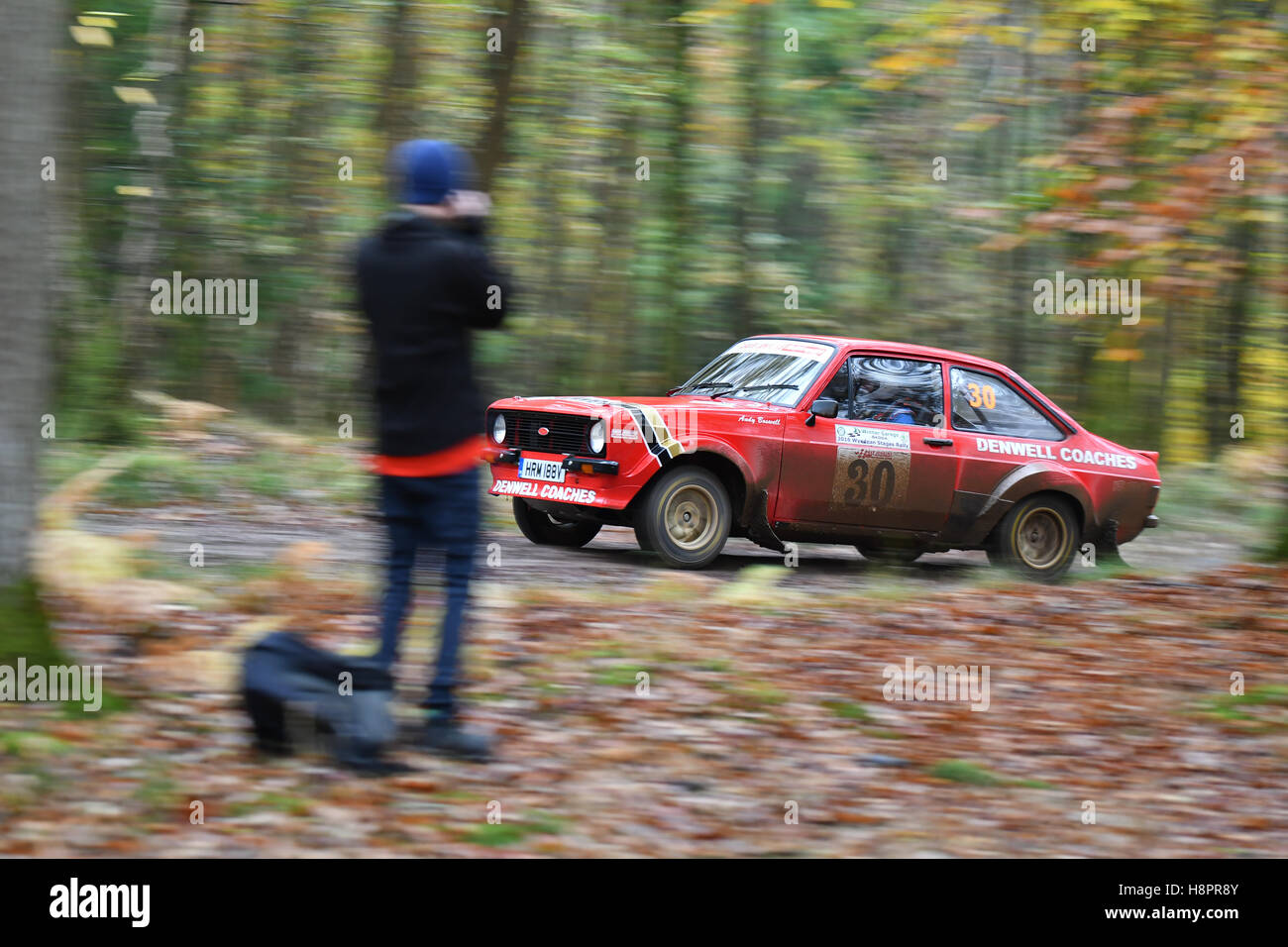 A rally car on the Crabtree stage of the 2016 Wyedean Rally in the ...
