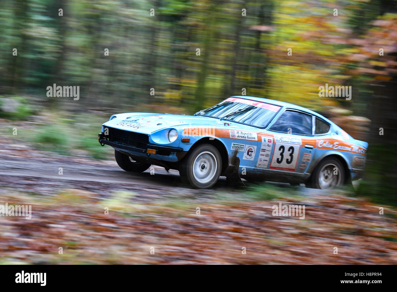 A rally car on the Crabtree stage of the 2016 Wyedean Rally in the ...