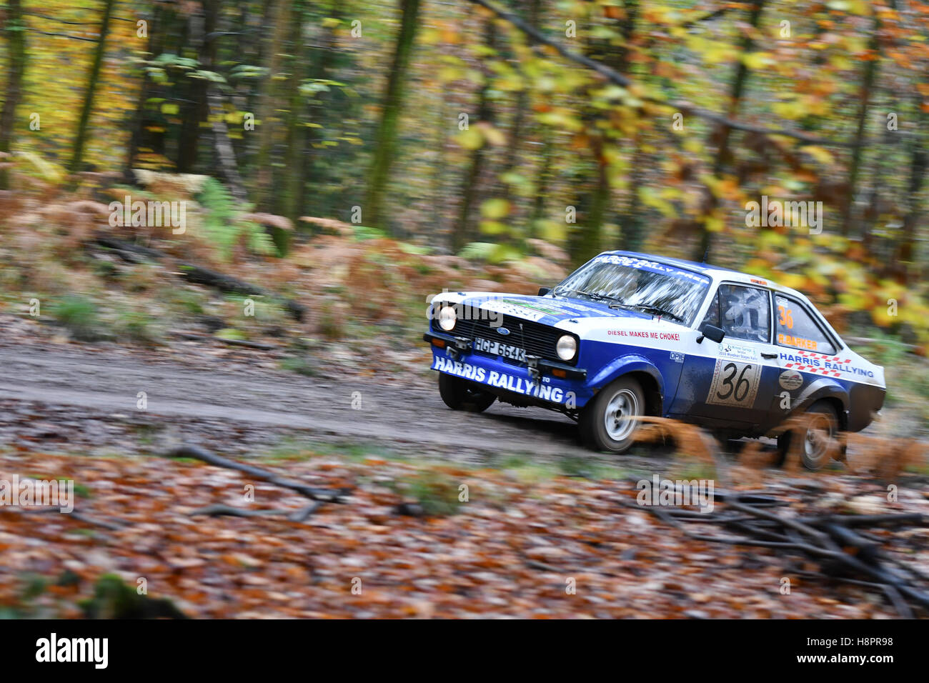 A rally car on the Crabtree stage of the 2016 Wyedean Rally in the ...