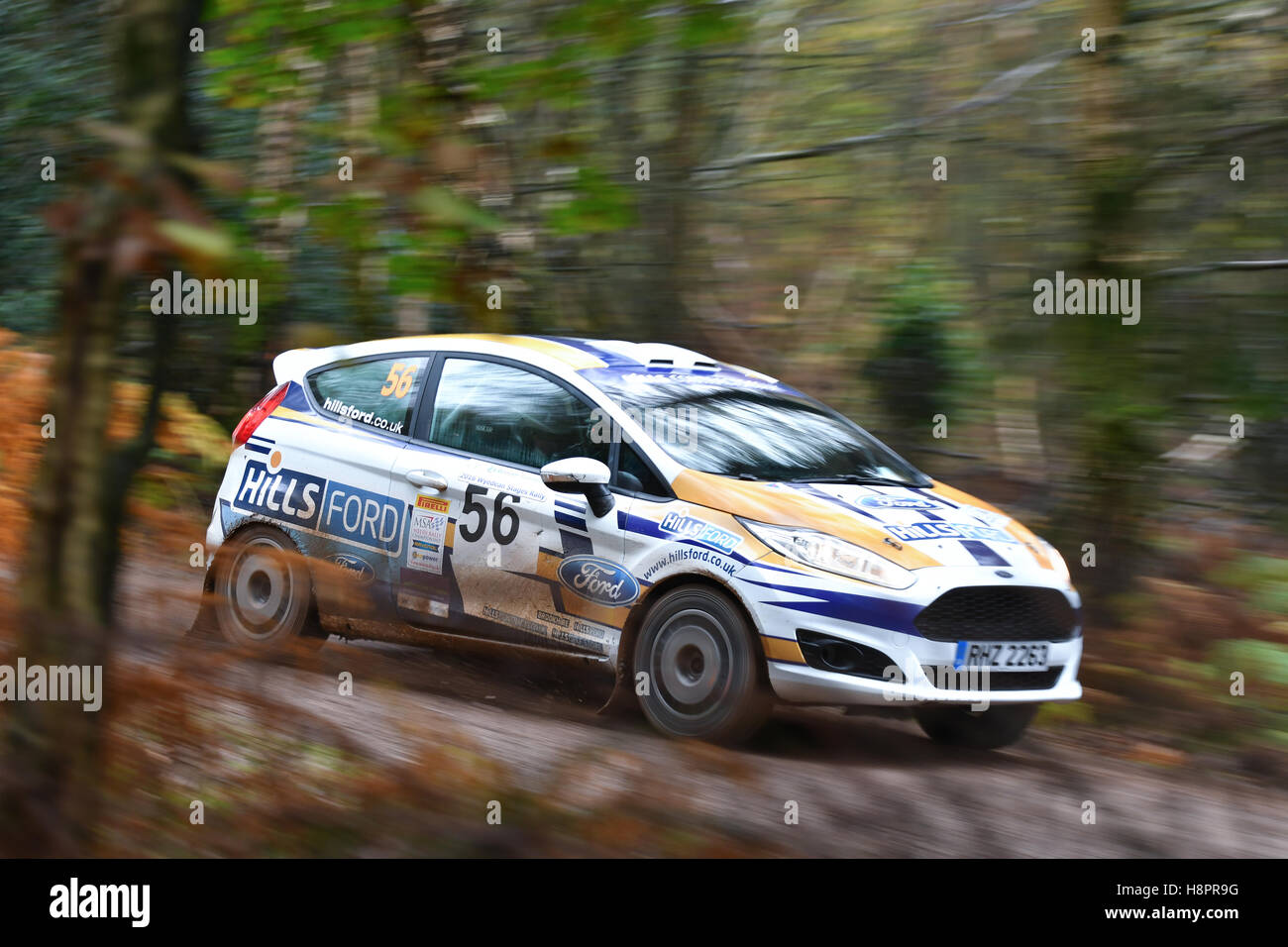 A rally car on the Crabtree stage of the 2016 Wyedean Rally in the ...