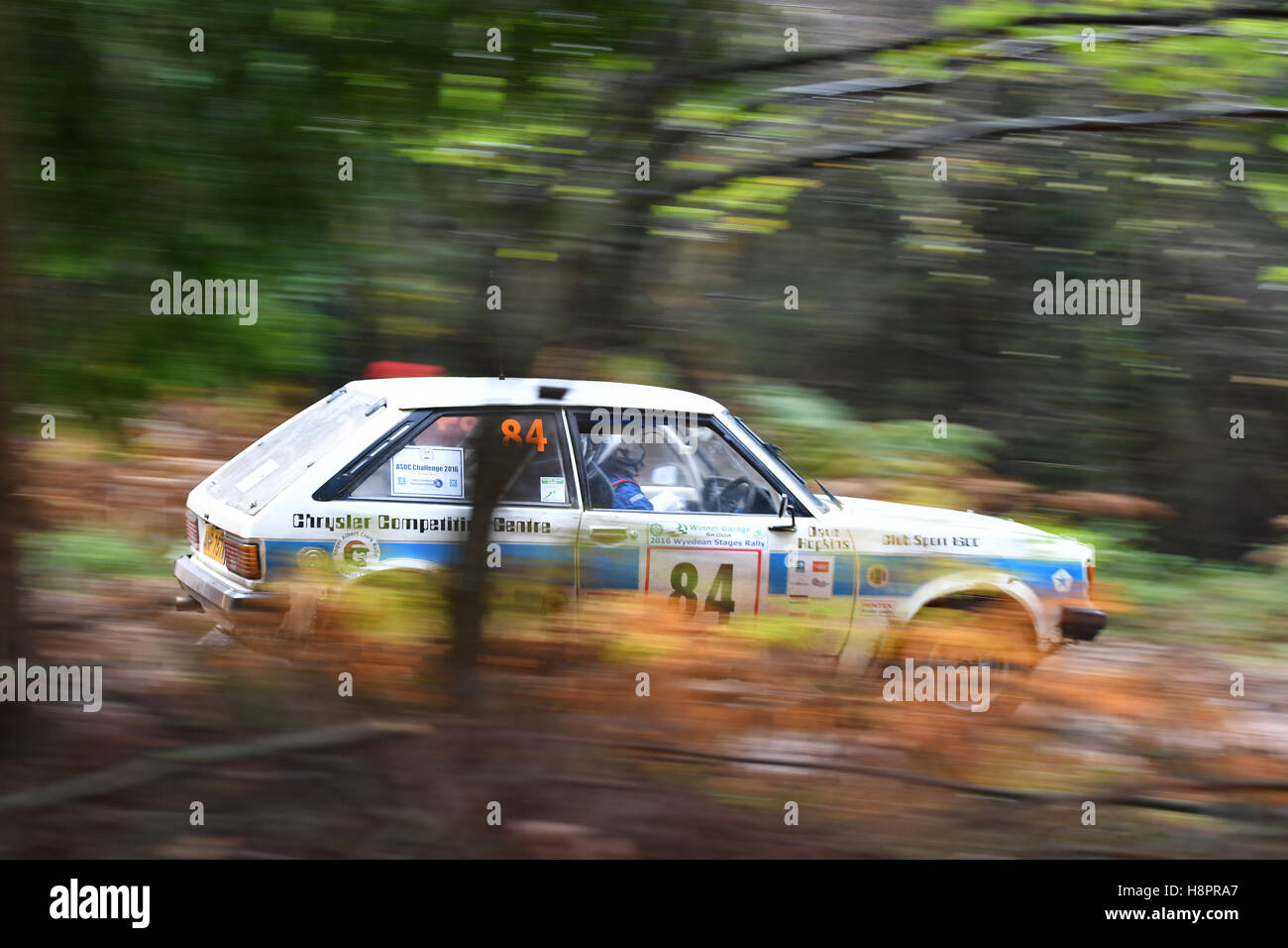A rally car on the Crabtree stage of the 2016 Wyedean Rally in the ...